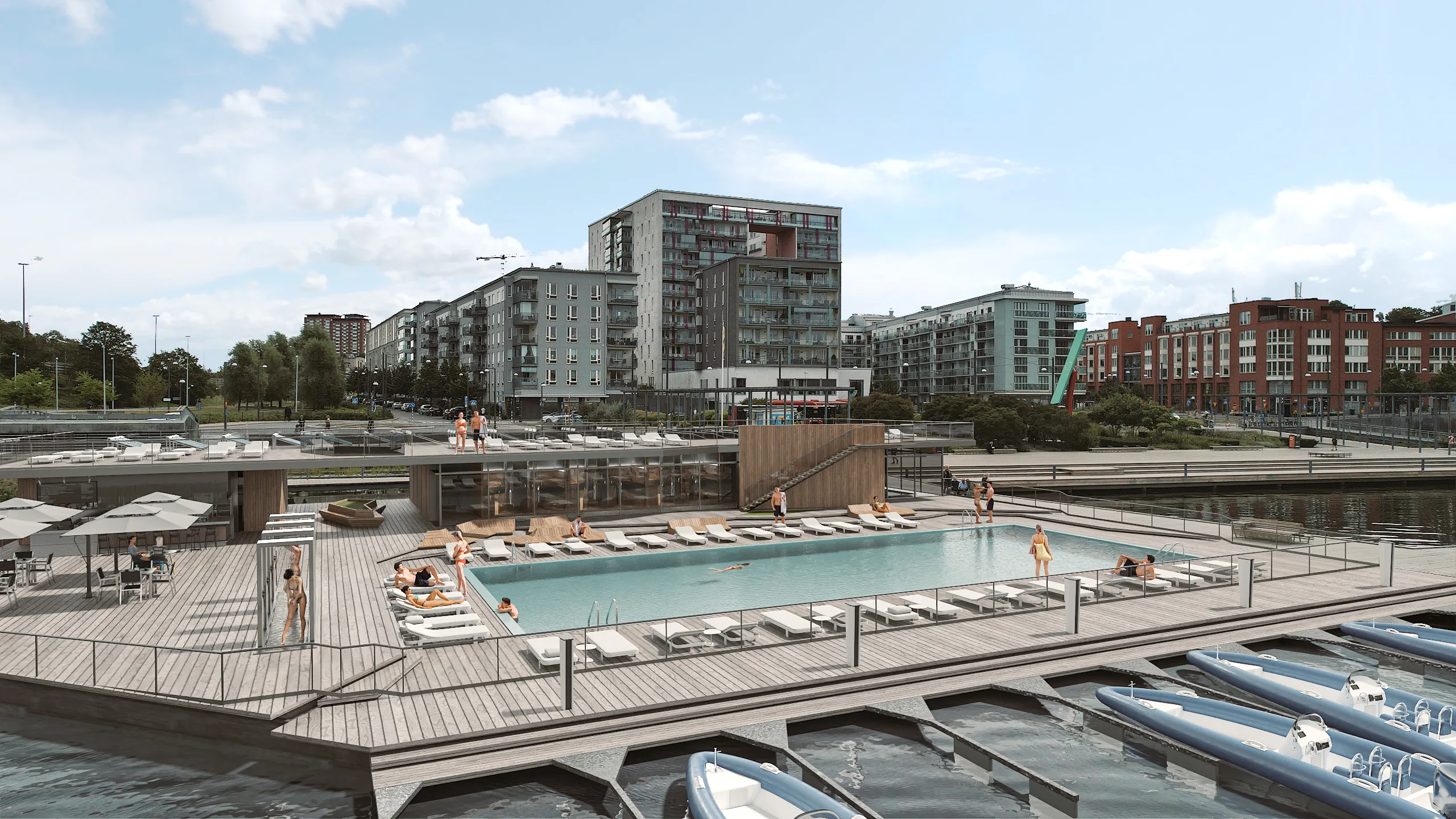 Flytande utomhuspool och bastu i Hammarby Sjöstad - Electricity